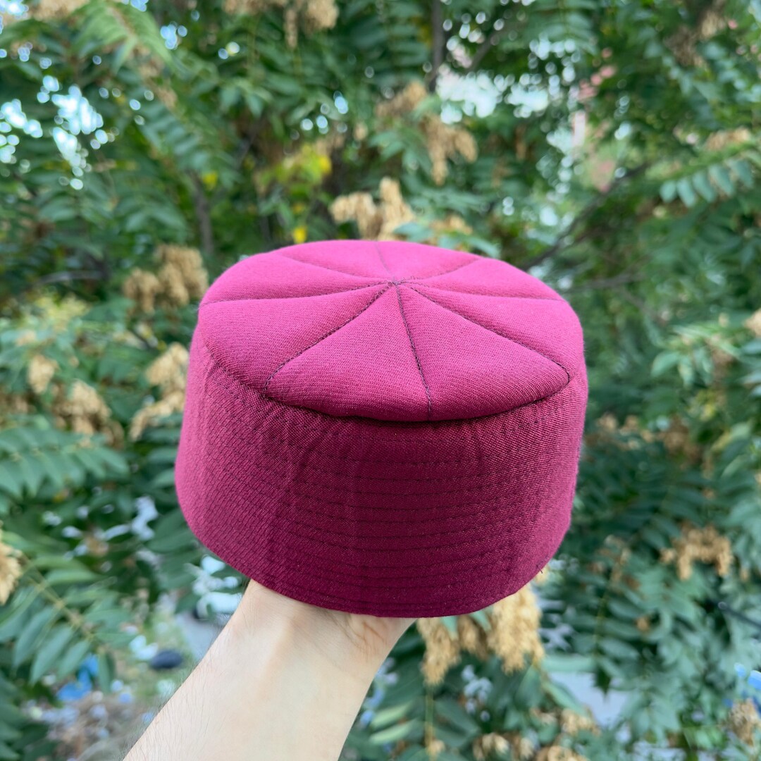 Bordeaux Sufi Kufi Hat, Muslim Cap, Taqiya Takke Peci, Rigid Prayer Cap ...