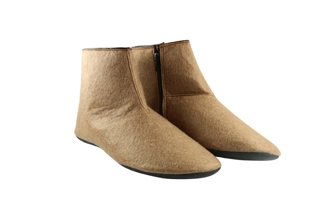 Mens Felt Home Slippers, Camel Color Zippered Ankle Boot, Felt Slippers ...