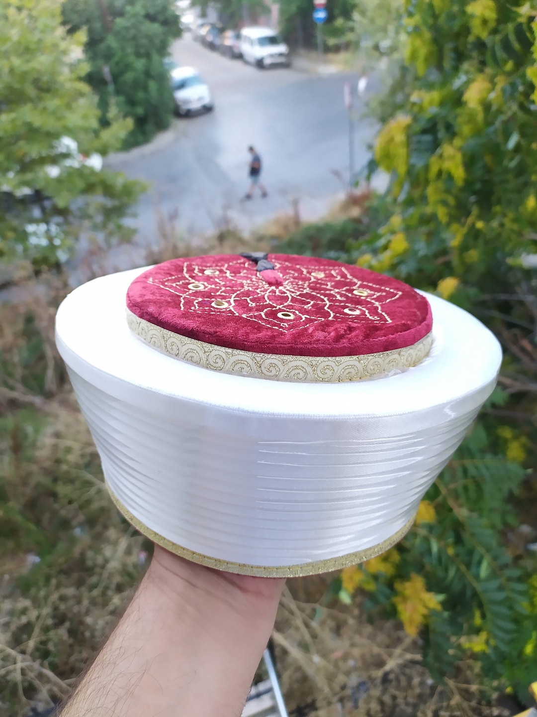 Classic Islamic Hat With Embroidery, Egyptian Turkish Red Fez Tarboush ...