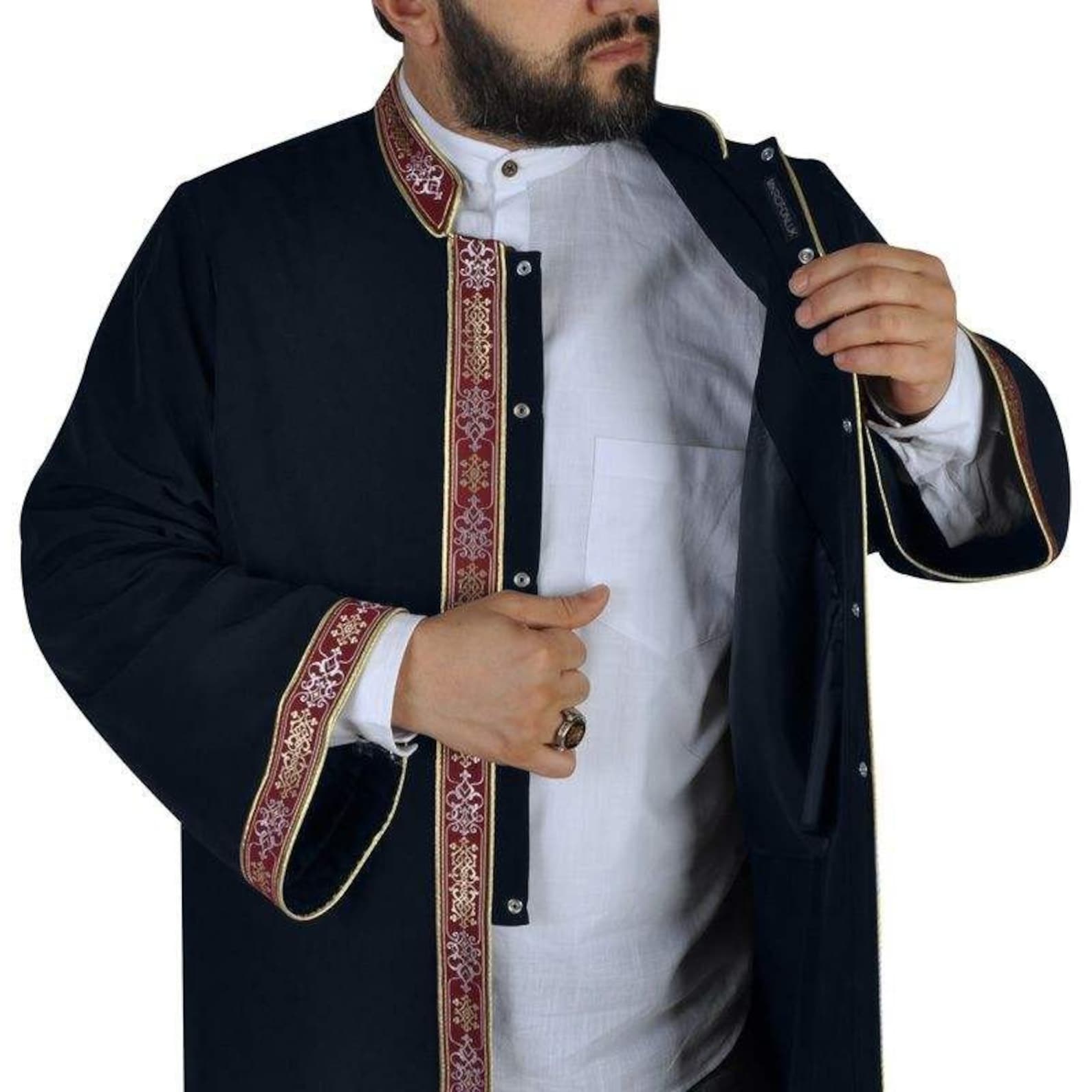 Black and Bordeaux Long Kurta - Jubbah - Mens Islamic Wear Navy Blue ...