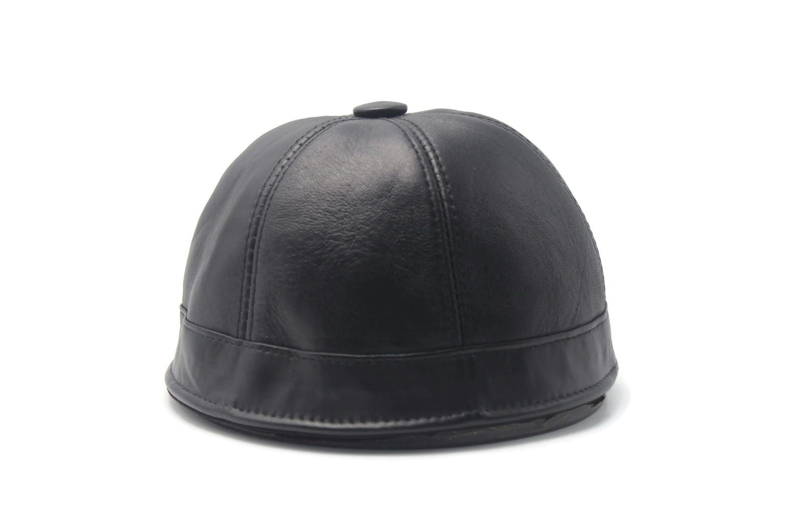 Black Leather Dome Cap for Men, Minimalist Retro Style Soft Skull Hat ...