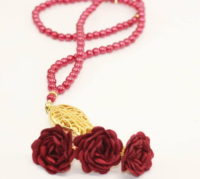 Claret Red Misbahas, Prayer Beads With Rose, Handmade Prayer Beads 99 ...