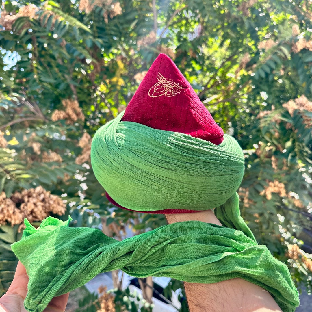 Red and Light Green Mens Haqqani Imamah, Cyprus Style Islamic Cap ...