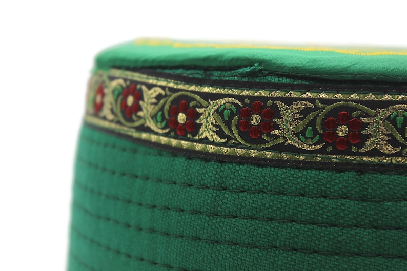 Green Sandal Turban Hat With Flowers Bordure, Kufi Cap, Imam Pagri ...