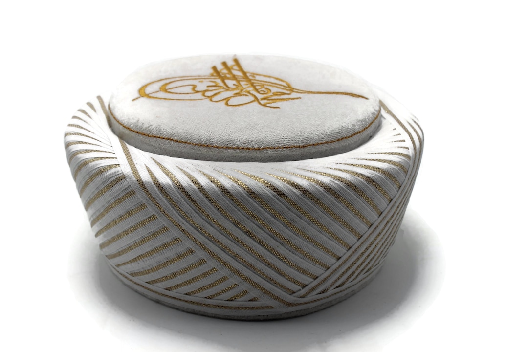 White Gold Islamic Imam Hat With Embroidered Tugra Velvet Top ...