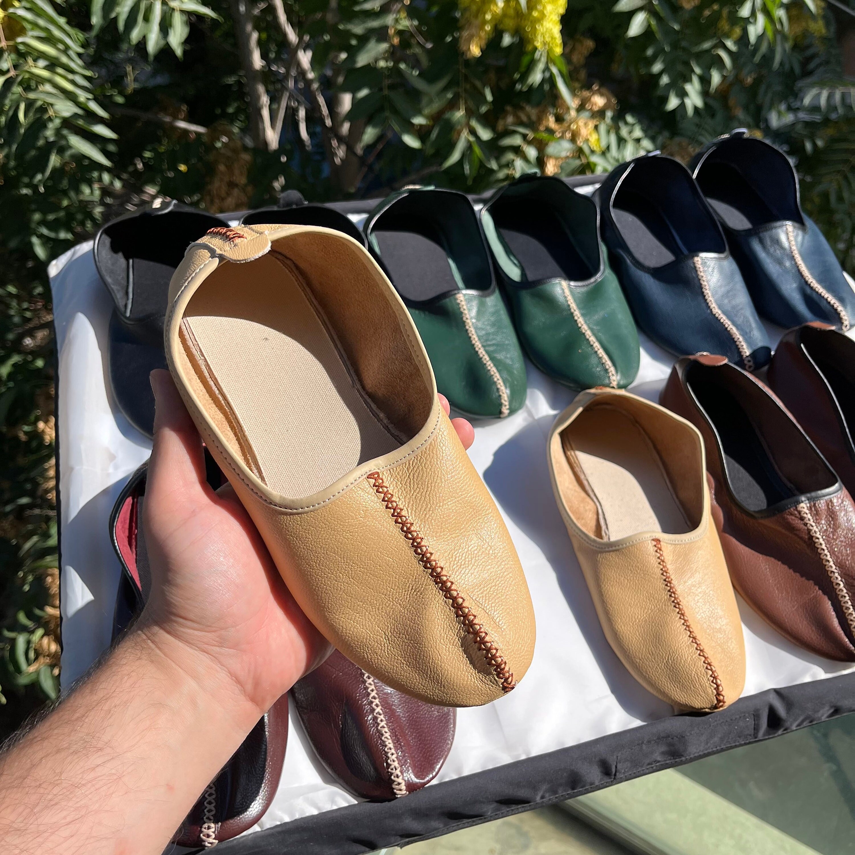 Genuine Leather Cream Babouche Tawaf Shoes in Women Size, Leather ...
