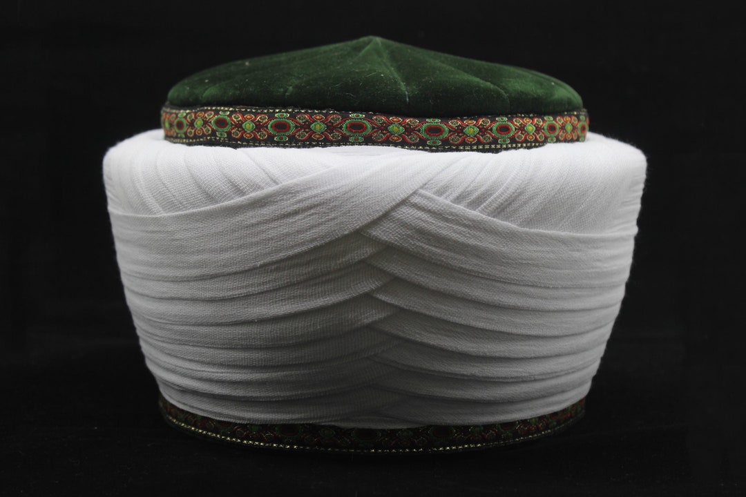 Syrian Style Green and White Imamah, Unique Islamic Art, Imam Pagri ...