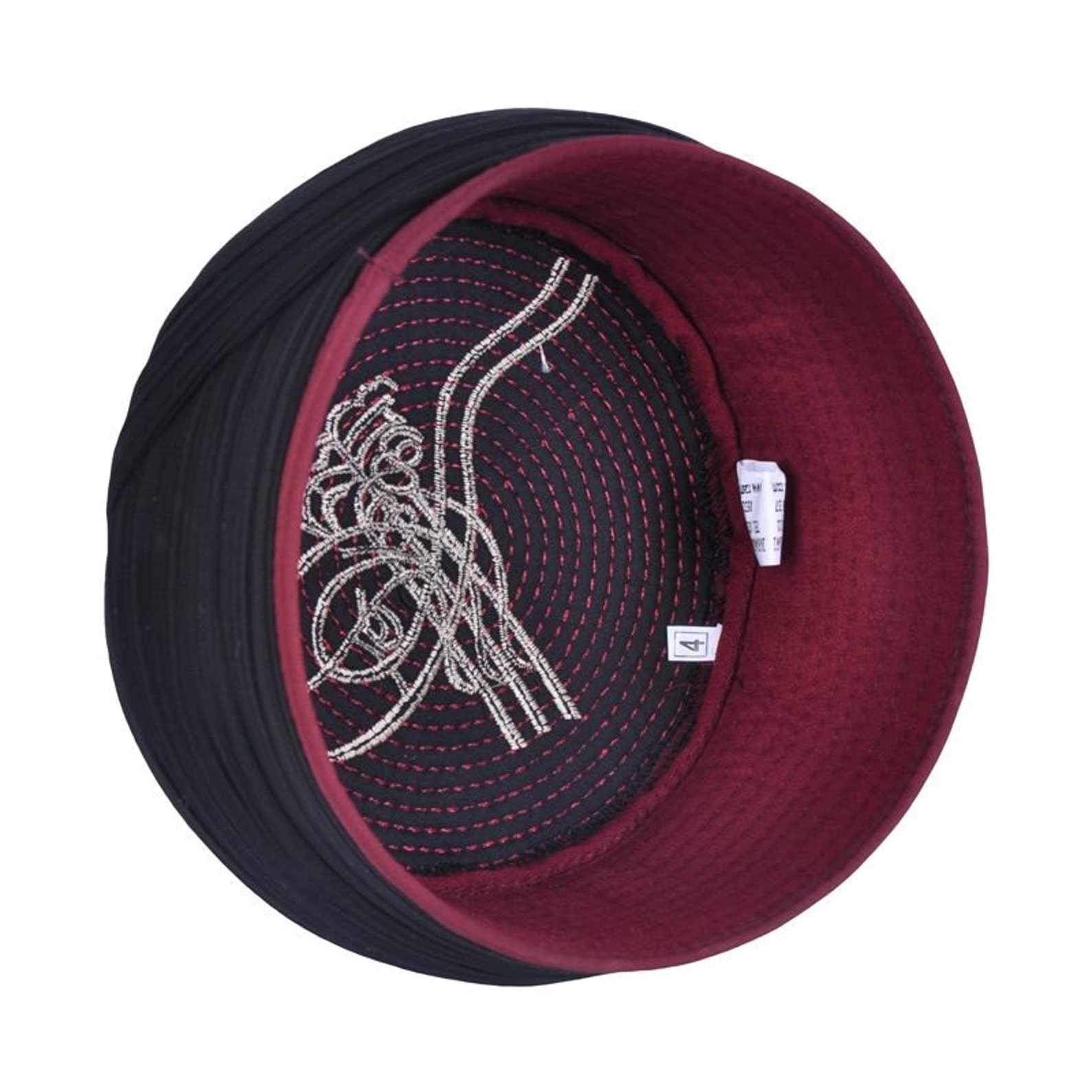 Hand Made Islamic Prayer Hat - Claret Red & Black Tughra Embroidered ...