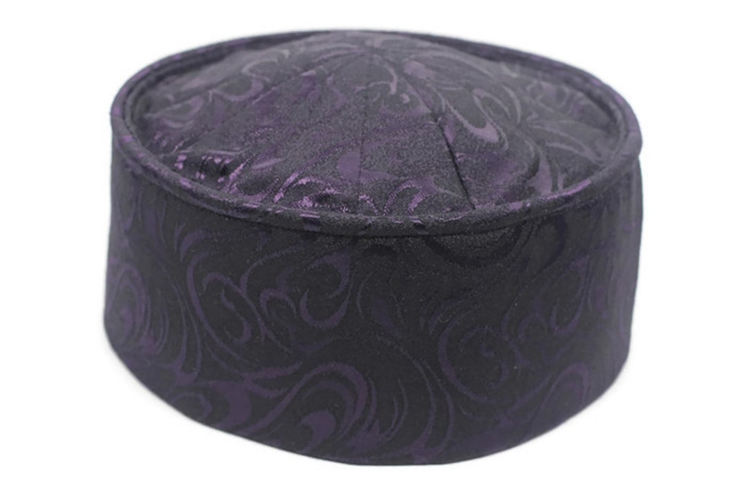SALE 59 CM Handmade Rigid Black and Puple Muslim Kufi Hat Taqiya Takke ...