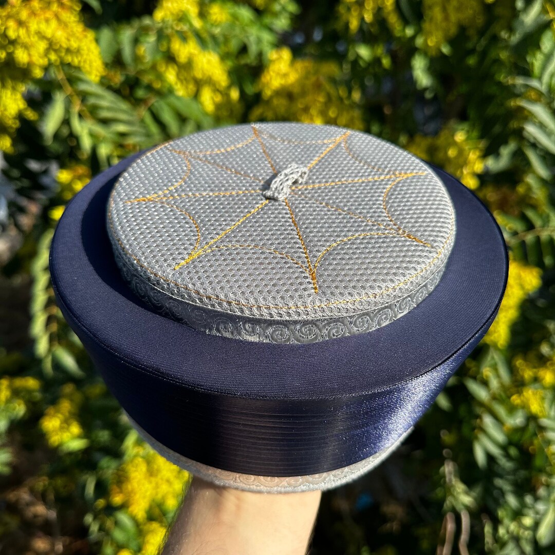 Grey and Blue Satin Fez Imamah, Classic Imams Hat, Muslim Cap, Chachia ...