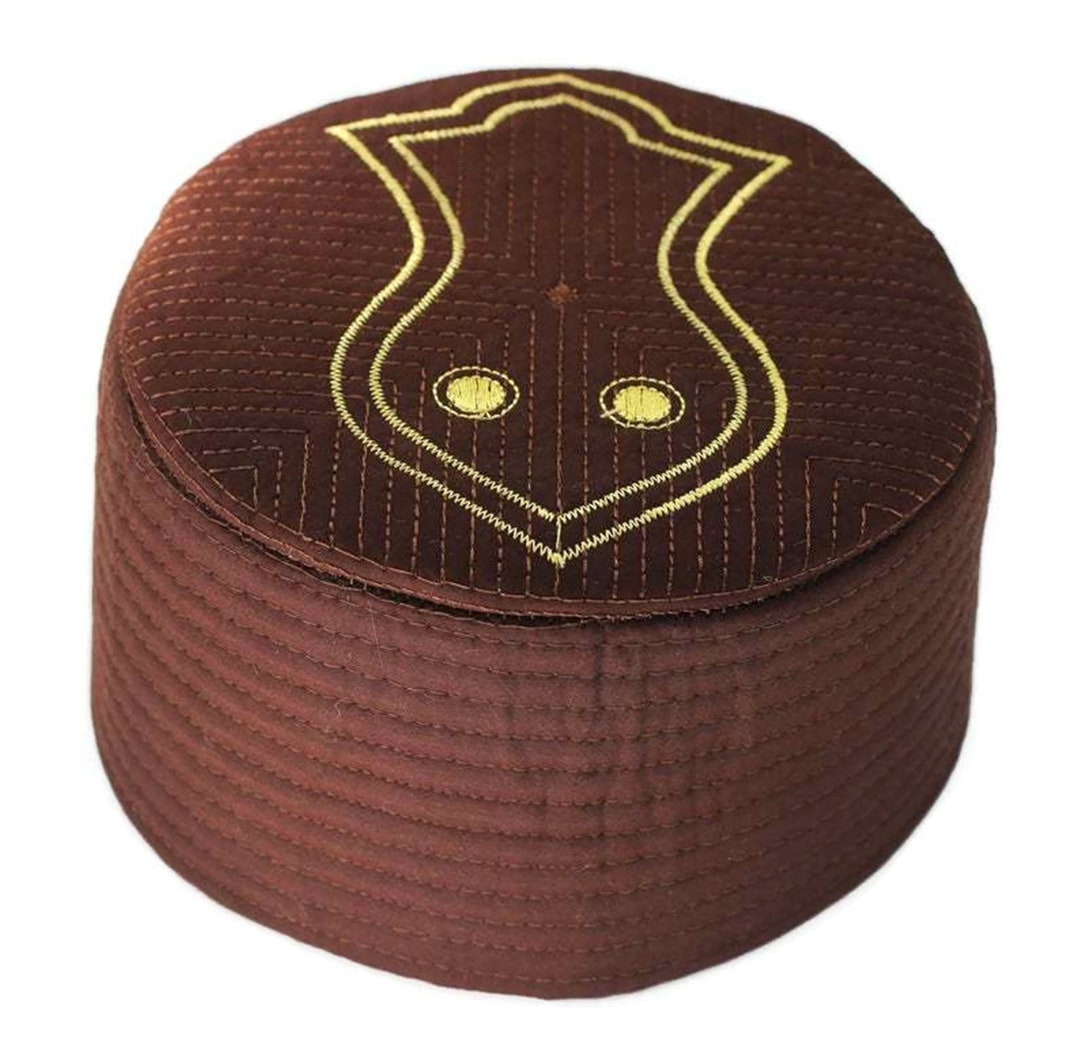 Brown Embroidered Nalain Taqiyah, Sunnah Wear, Muslim Hat, Muslim Cap ...