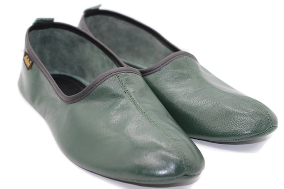 Genuine Leather Dark Green Slippers Men Size Unisex House | Etsy