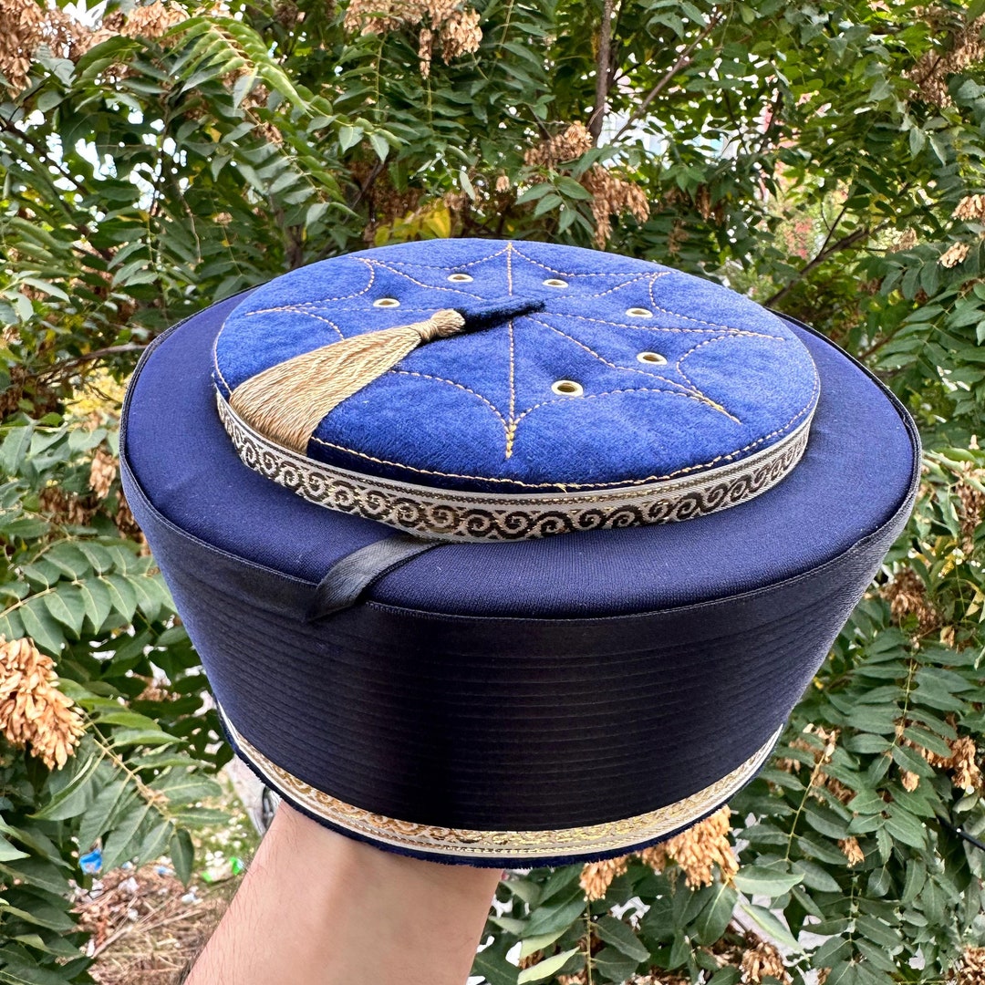 SALE 60 CM Royal Blue and Gold Classic Fez Imamah, Islamic Hat ...