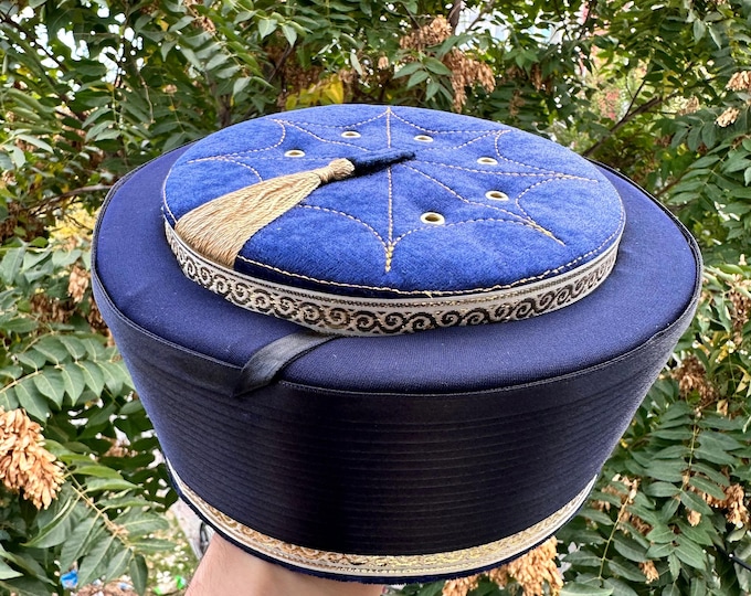 SALE 57 CM Royal Blue and Gold Classic Fez Imamah, Islamic Hat ...