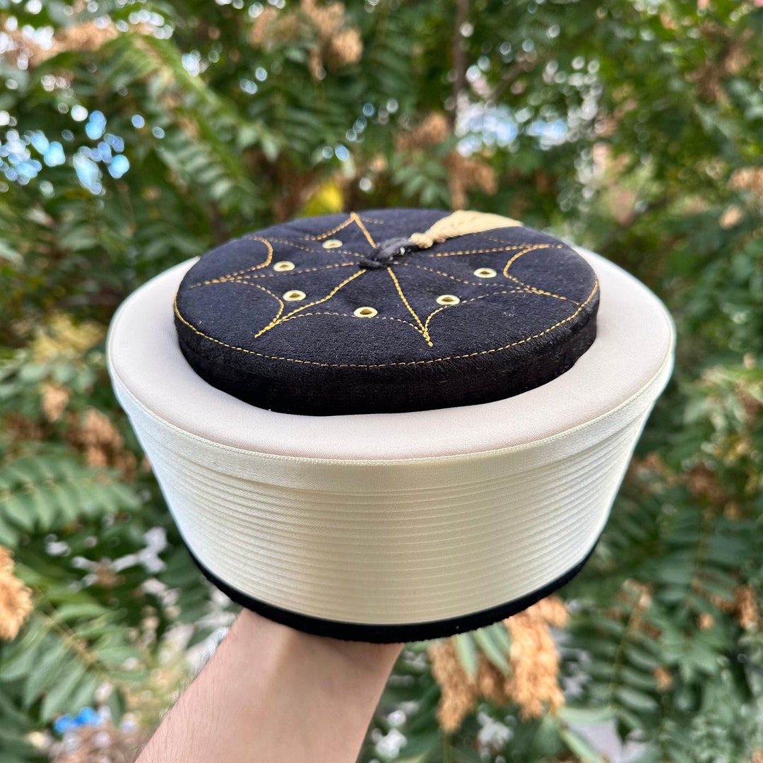 Black and Cream Classic Fez Imamah, Islamic Hat, Taqiyyah Islamic ...