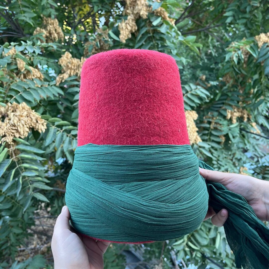 Genuine Wool Felt Mawlawi Hat With Dark Green Turban, Mevlana Sufi Kufi ...