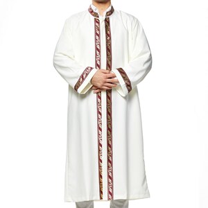 Kādis Mens Islamic Wear Cream Thobe With Bordures, Cream Daffah, Thawb ...