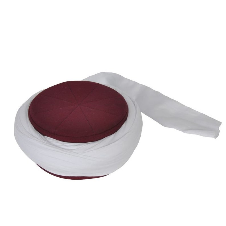 Handmade Imamah - Islamic Unique Art Red and White 8m Cloth Imamah ...