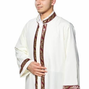 Kādis Mens Islamic Wear Cream Thobe With Bordures, Cream Daffah, Thawb ...