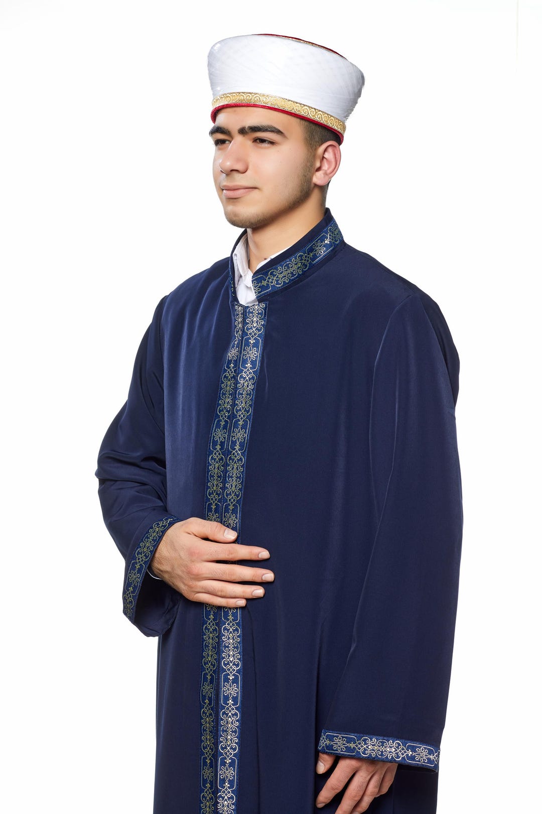 Velbe Mens Islamic Wear Navy Blue Thobe With Bordures | Navy Blue ...