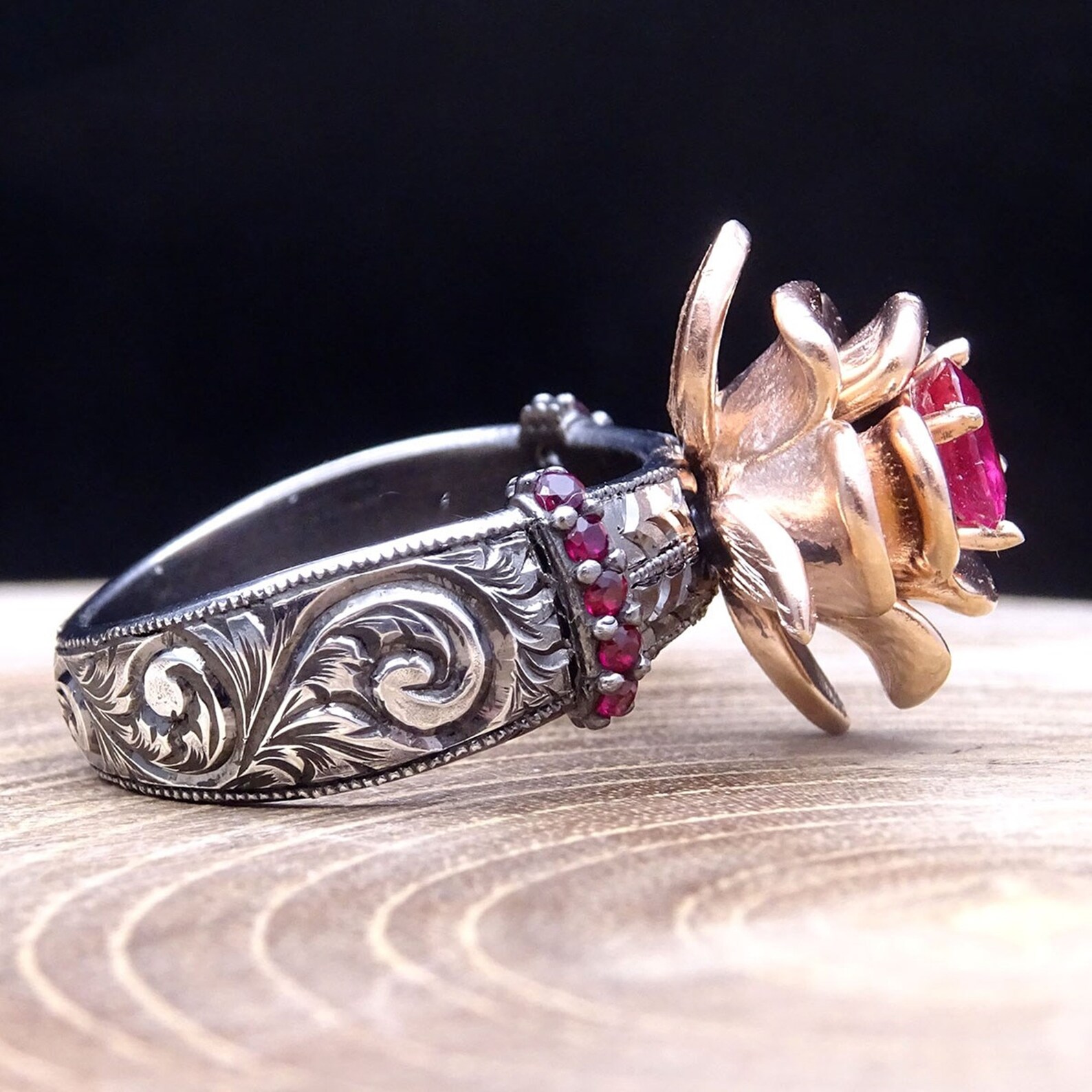 Pink Ruby Silver Ring Unique Wedding Band Unique Gift for - Etsy