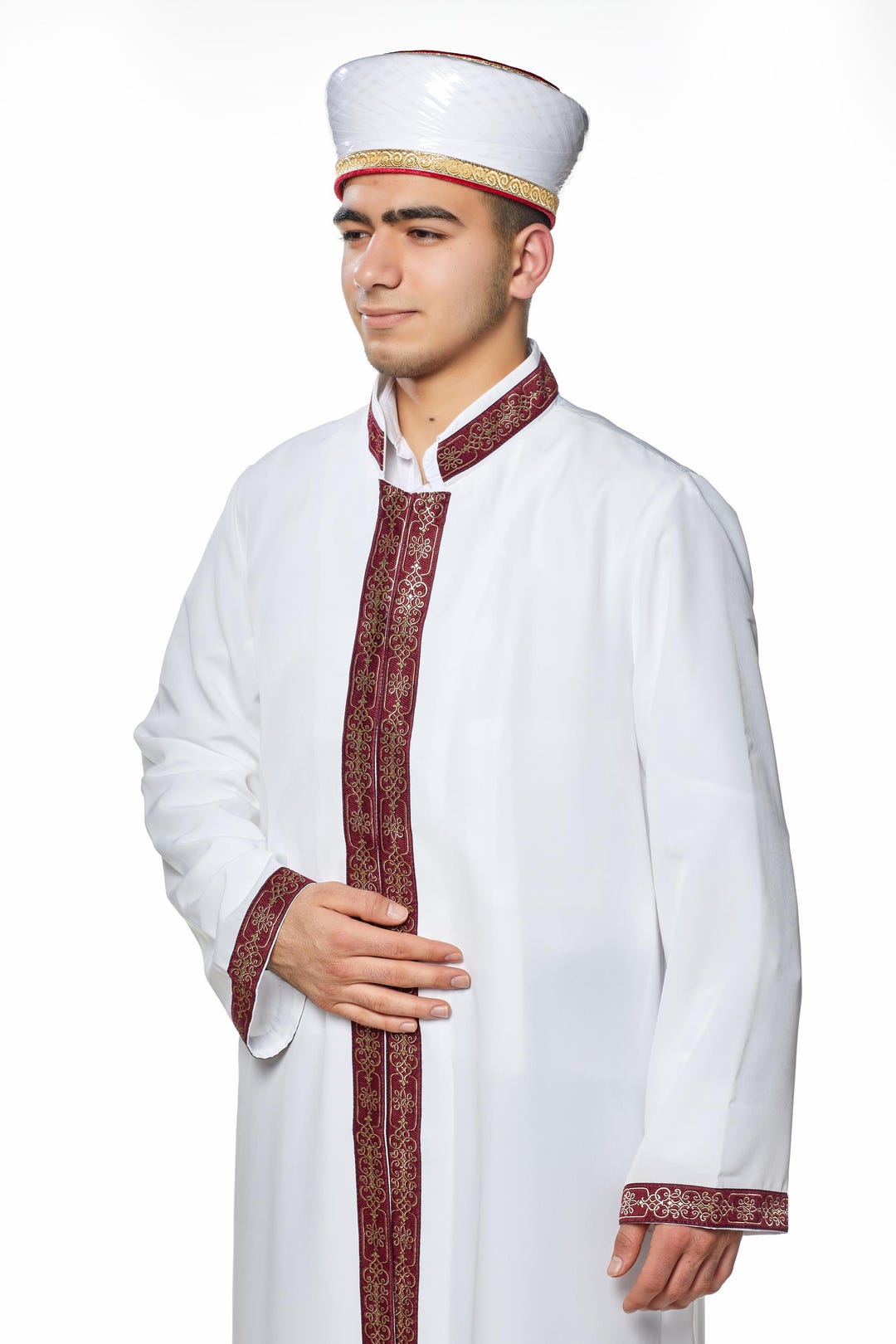 Velbe Mens Islamic Wear White Thobe With Bordures, White Daffah, Thawb ...