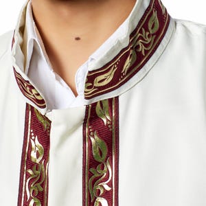 Kādis Mens Islamic Wear Cream Thobe With Bordures, Cream Daffah, Thawb ...
