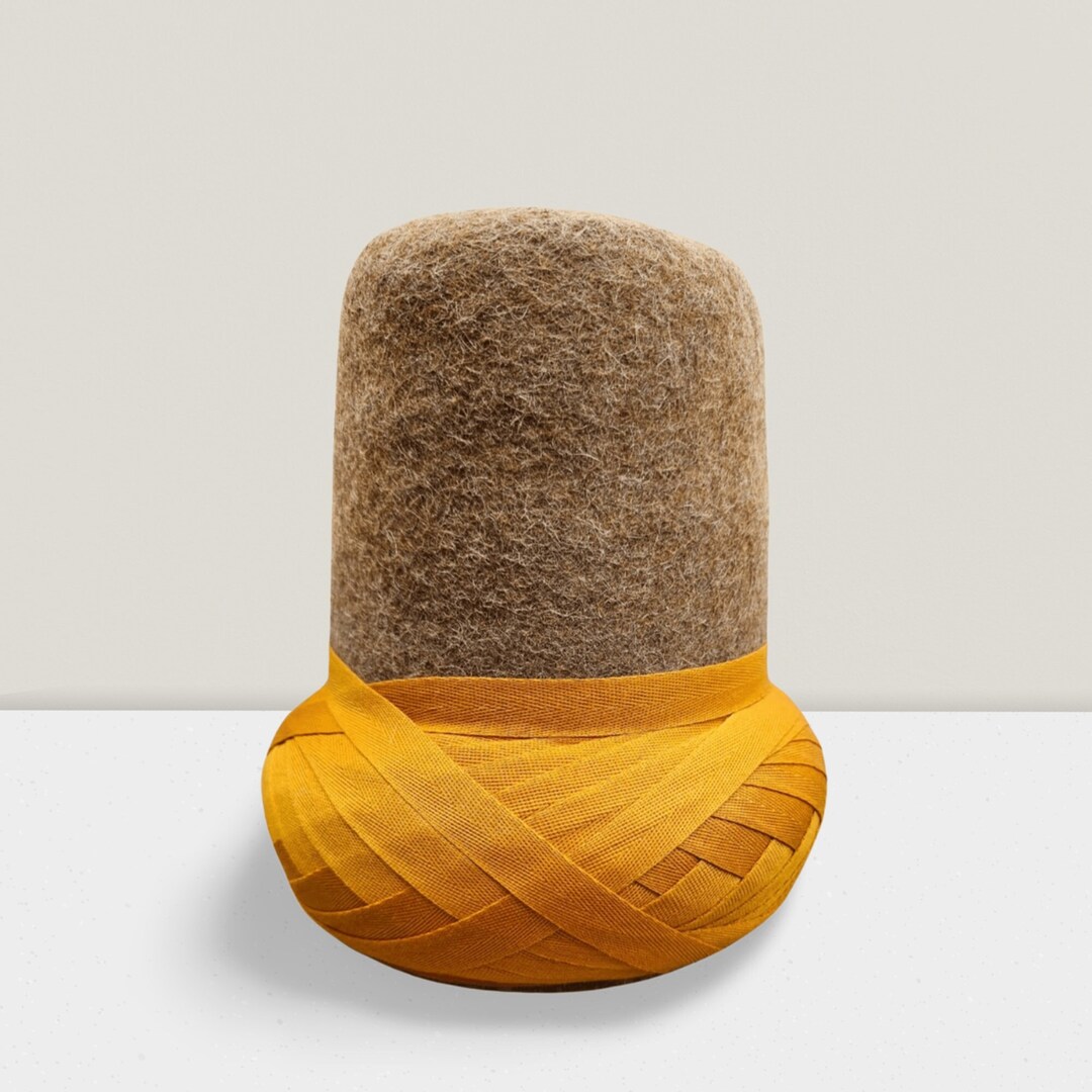 Genuine Wool Felt Mawlawi Hat With Yellow Turban, Mevlana Sufi Kufi Hat ...
