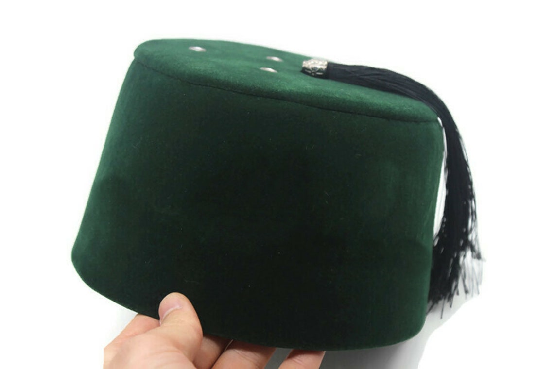 Genuine Egyptian Turkish Green Fez Tarboush Hat Black Tassel, Doctor ...