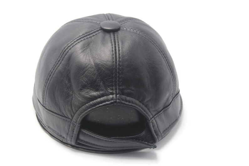 Black Leather Dome Cap for Men, Minimalist Retro Style Soft Skull Hat ...
