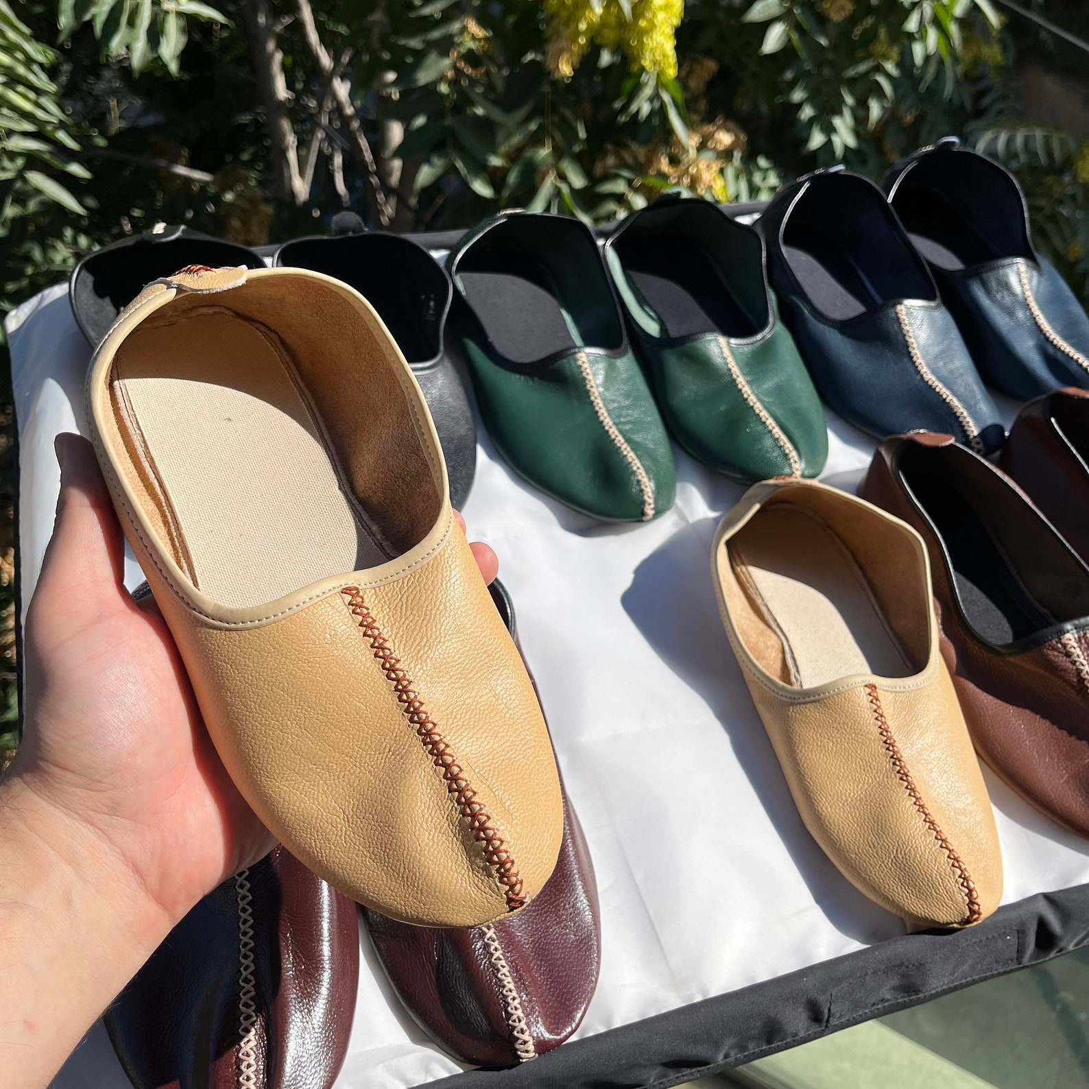 Genuine Leather Cream Babouche Tawaf Shoes in Women Size, Leather ...