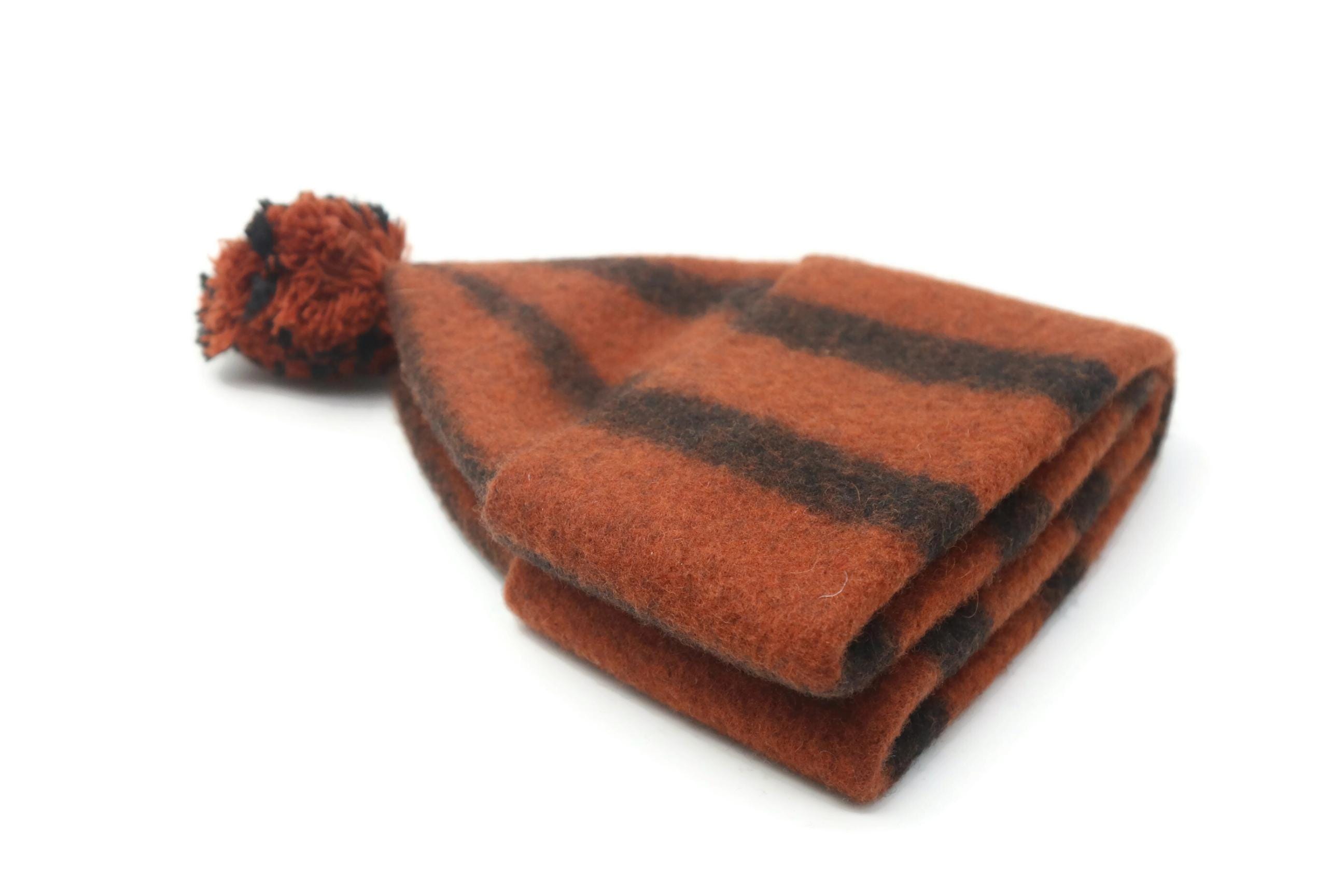 Handcrafted Orange and Black Striped Wool Hat With Pom-pom, Cozy Autumn ...