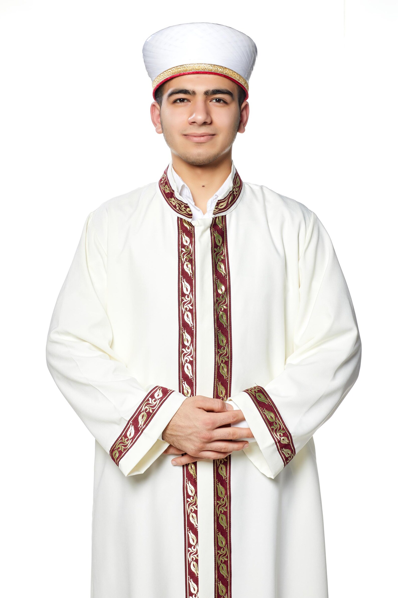 Kādis Mens Islamic Wear Cream Thobe With Bordures, Cream Daffah, Thawb ...