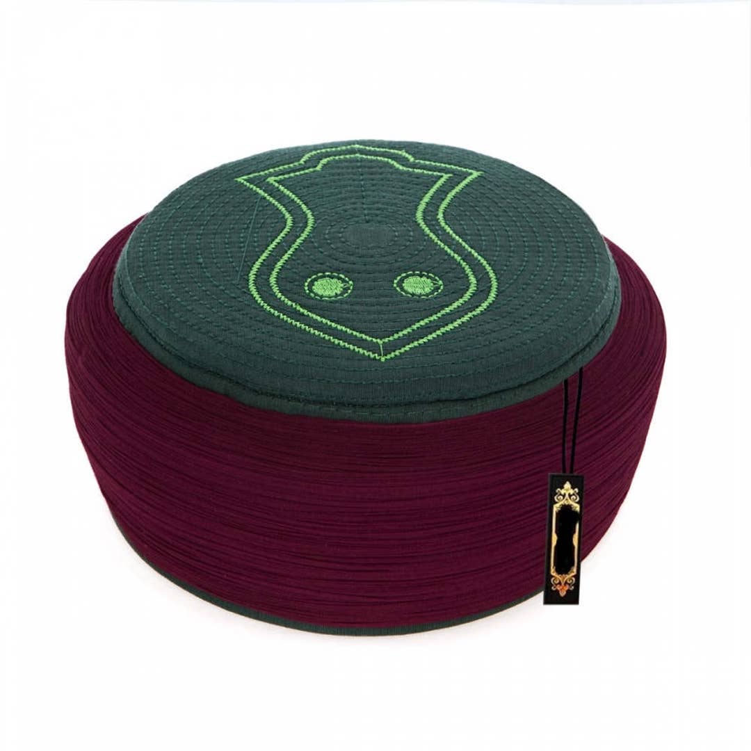 Handmade Claret Red & Green Sarik, Takke, Islam Prayer Hat With the ...
