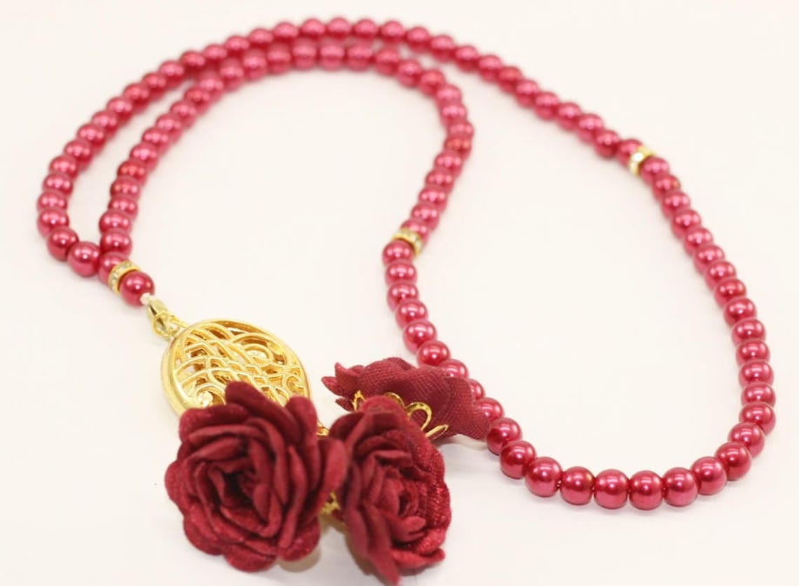 Claret Red Misbahas, Prayer Beads With Rose, Handmade Prayer Beads 99 ...