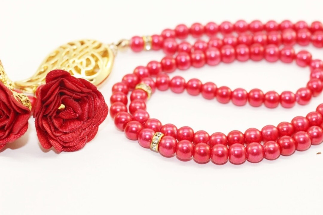 Red Misbahas, Prayer Beads With Rose, Handmade Prayer Beads 99 Misbaha ...