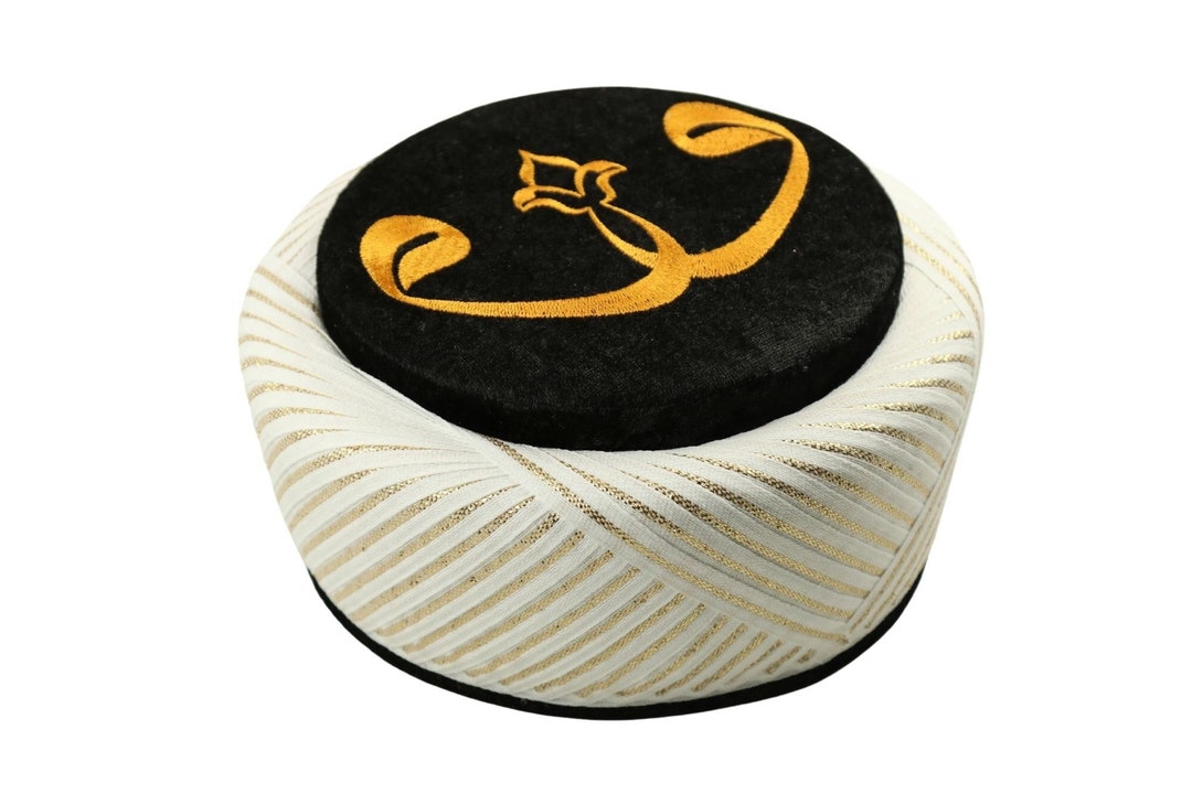 Double Waaw Imamah, Black and Gold Islamic Hat, Taqiyyah Islamic Prayer ...