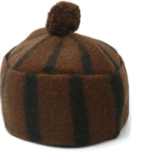 Handcrafted Brown and Black Striped Wool Hat With Pom-pom, Cozy Autumn ...