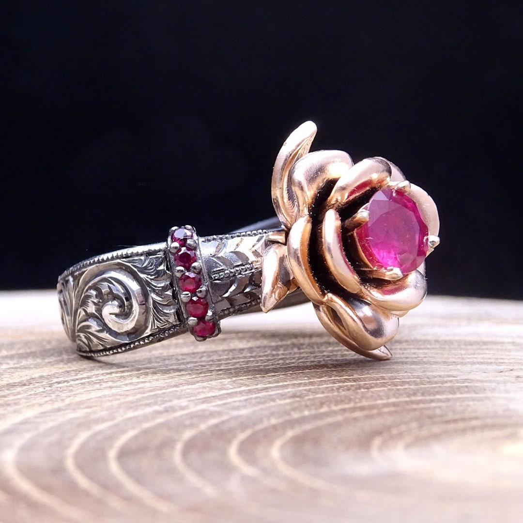 Pink Ruby Silver Ring Unique Wedding Band Unique Gift for - Etsy