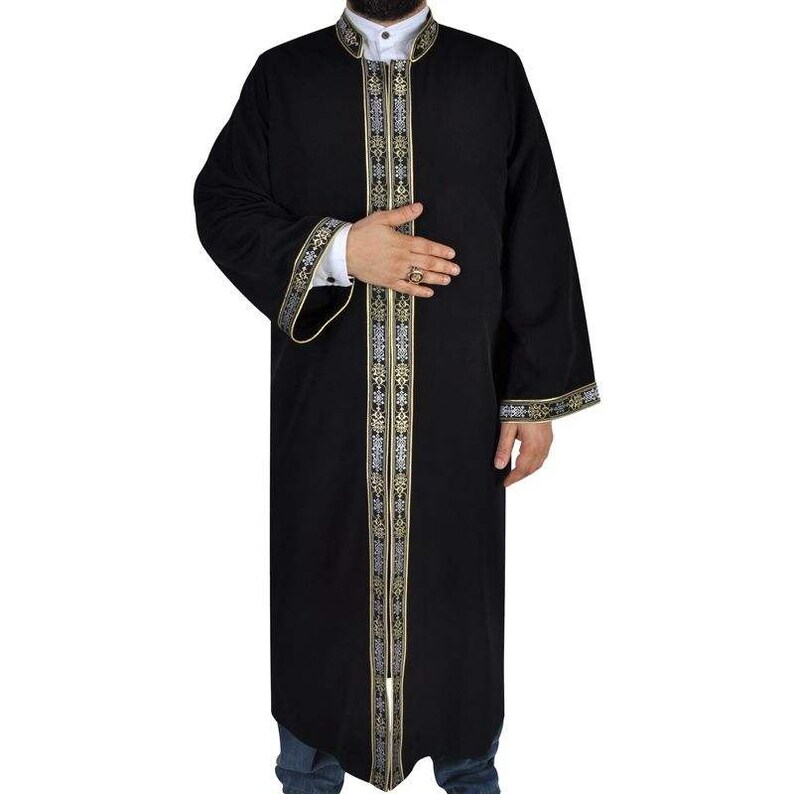 Black Long Kurta Jubbah Mens Islamic Wear Black Thobe With - Etsy