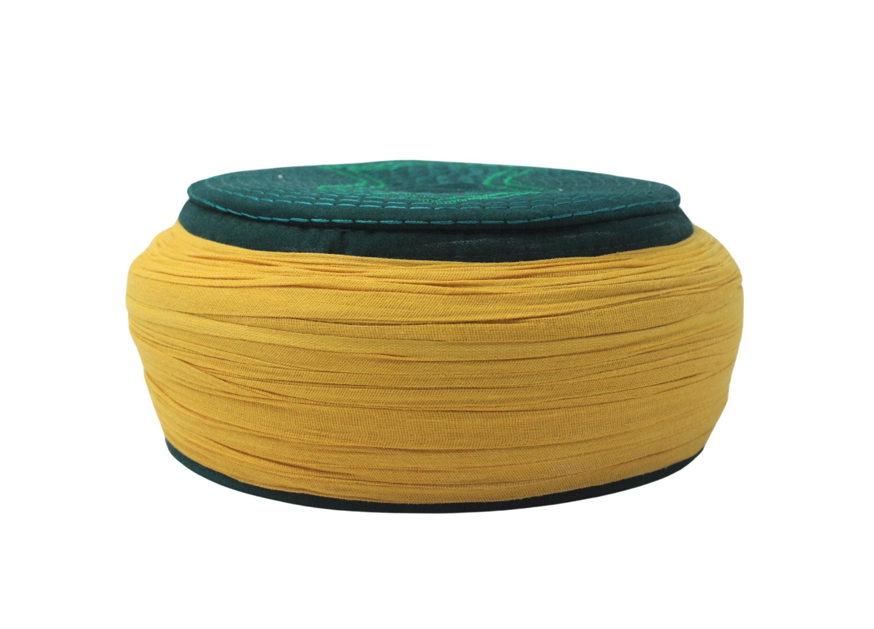 Handmade Dark Green and Yellow Nalain Pak Imamah, Skullcap, Pecinya ...