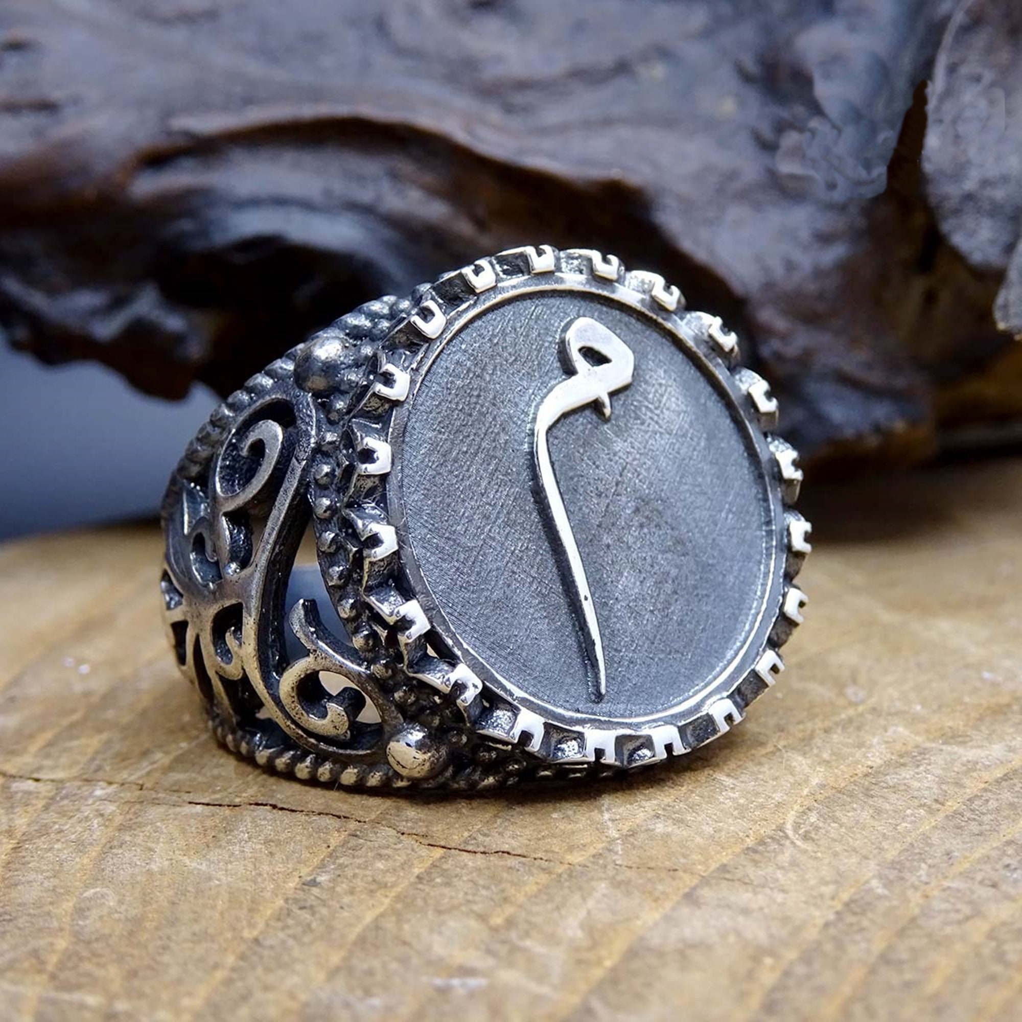 Arabic Alphabet Mim Engraved Ring for Men Sterling Silver | Etsy