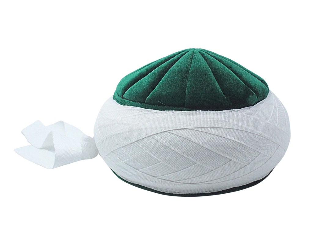 Handcrafted Green Velvet Imamah With White Wrap - Inspired by Hayreddin ...