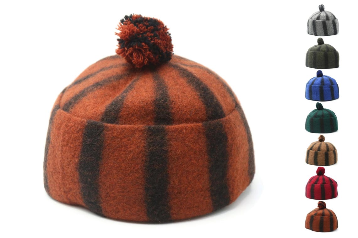 Handcrafted Orange and Black Striped Wool Hat With Pom-pom, Cozy Autumn ...