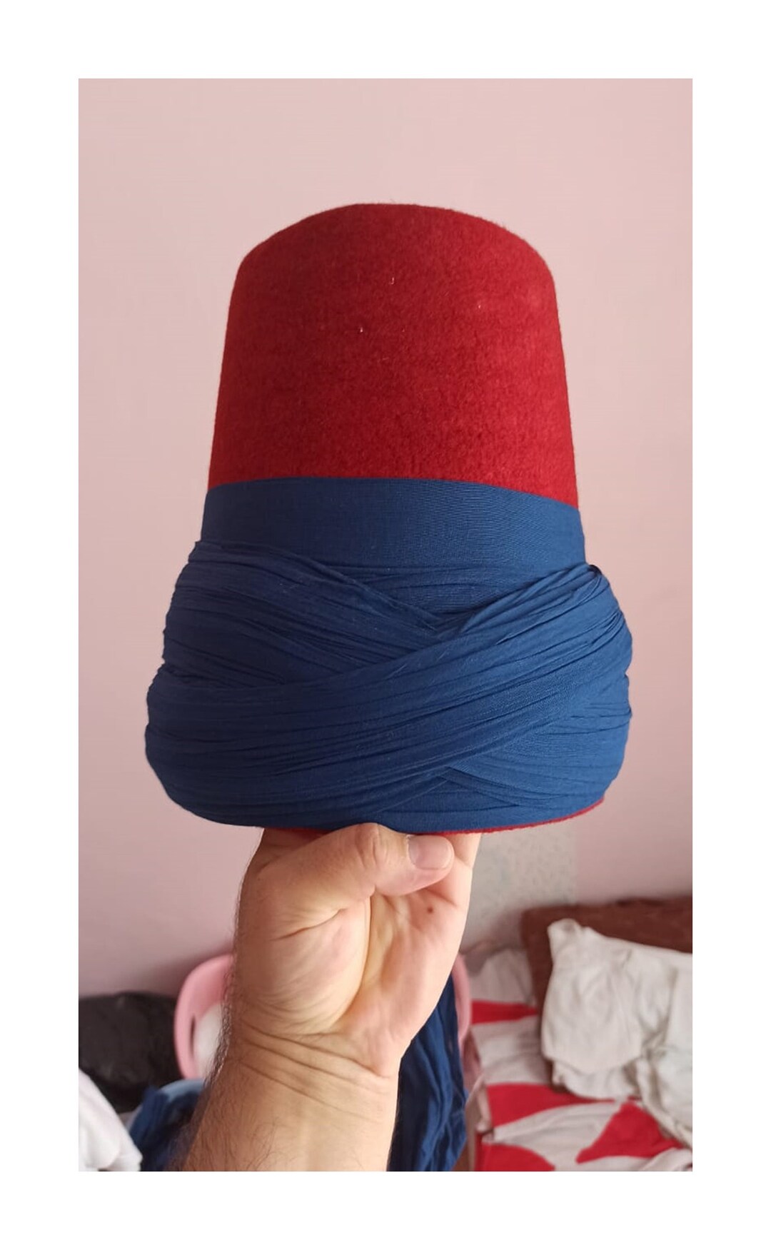 Genuine Wool Felt Mawlawi Hat With Dark Blue Turban, Mevlana Sufi Kufi ...