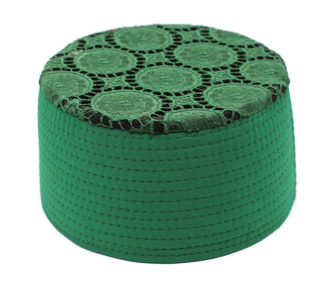 Green Laced Kufi Cap, Muslim Takke Peci Kofia Hat Topi, Modest Clothing ...