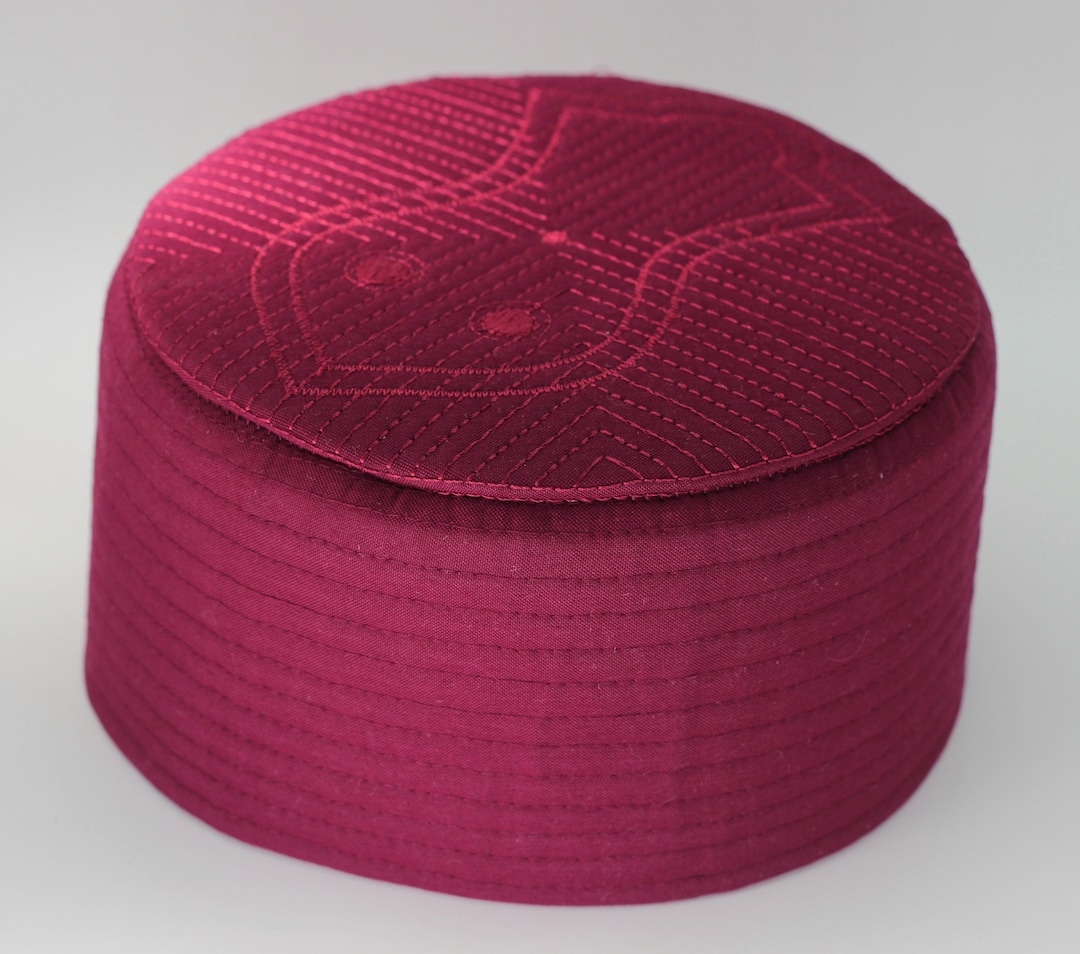 Claret Red Embroidered Nalain Taqiyah, Sunnah Wear, Muslim Hat, Muslim ...