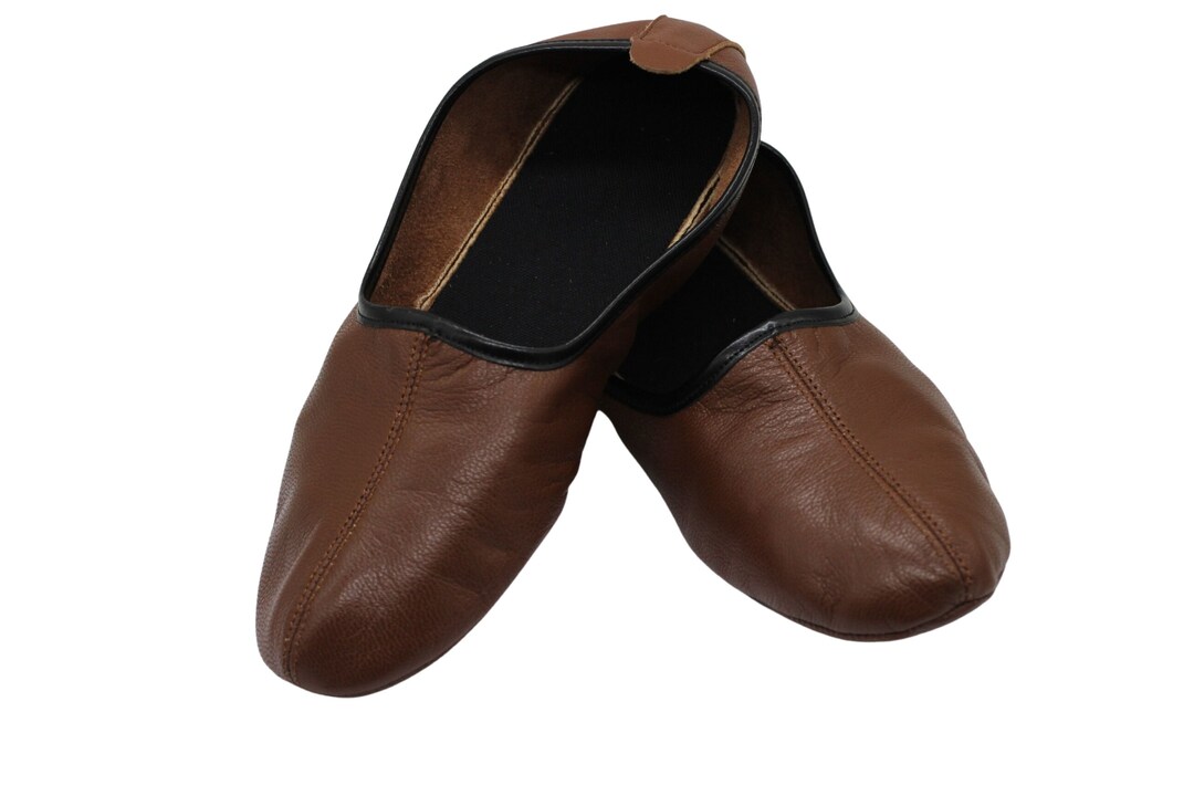 Genuine Leather Handmade Tawaf Shoes Men Size, Brown Leather Slippers ...