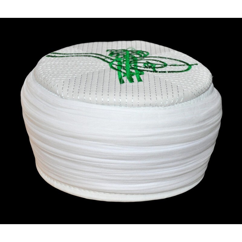 Hand Made Islamic Prayer Hat White & Green Tughra | Etsy