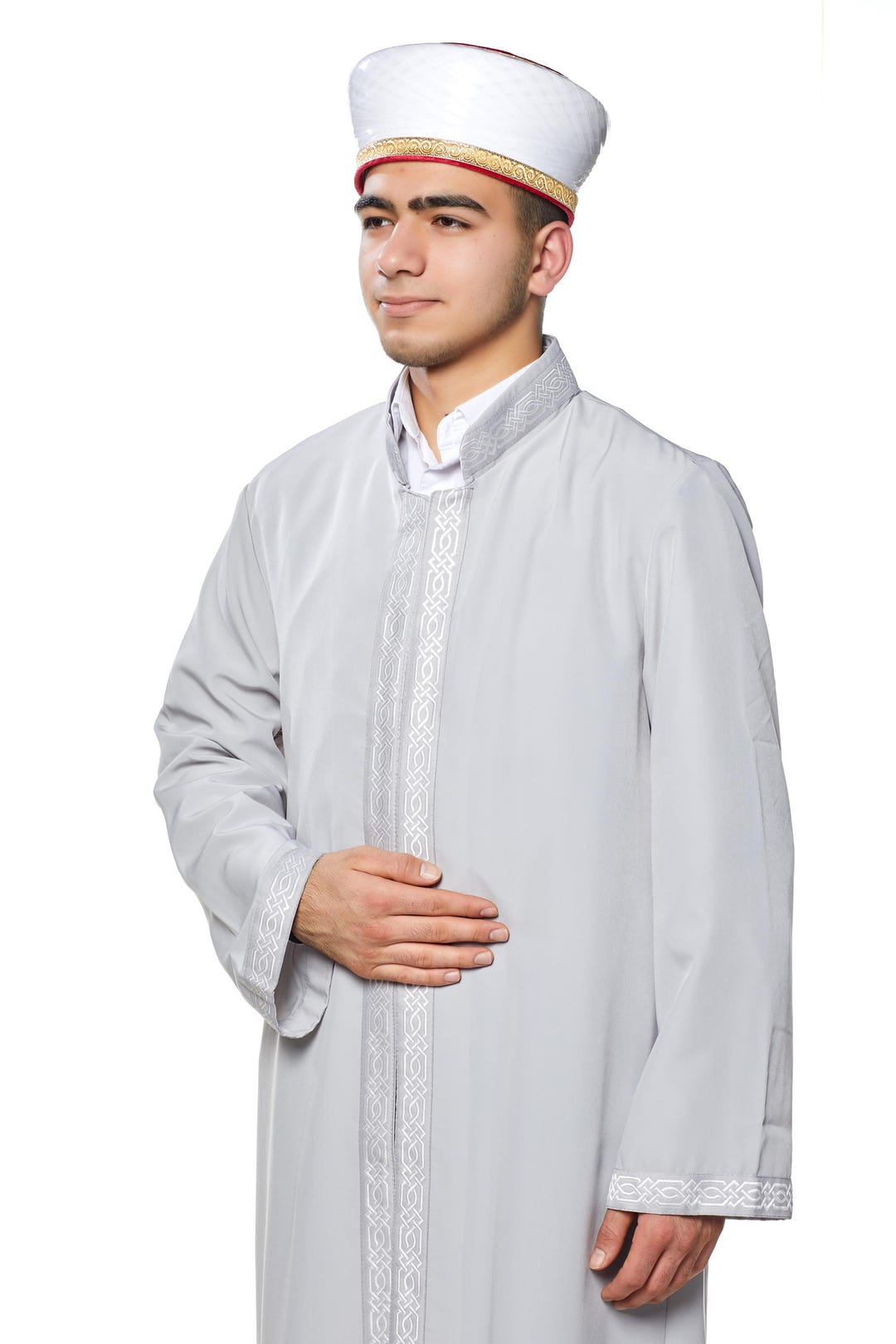 Velbe Mens Islamic Wear Grey Thobe With Bordures | Grey Daffah | Thawb ...